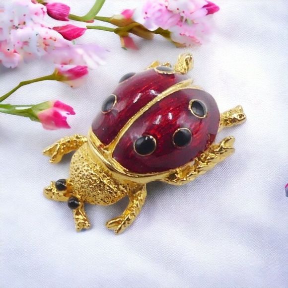 Jewelry | Vintagelady Bug Smallgold Tone Enamel Rhinestone Lady Bug ...